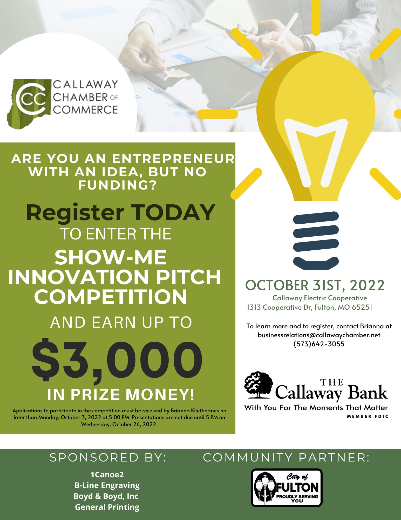 Show-Me Innovation PITCH Competition - Callaway Chamber of Commerce ... Show-Me Innovation PITCH Competition - Callaway Chamber of Commerce ...