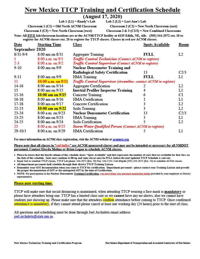 TTCP Training - ACONM - Associated Contractors of New Mexico