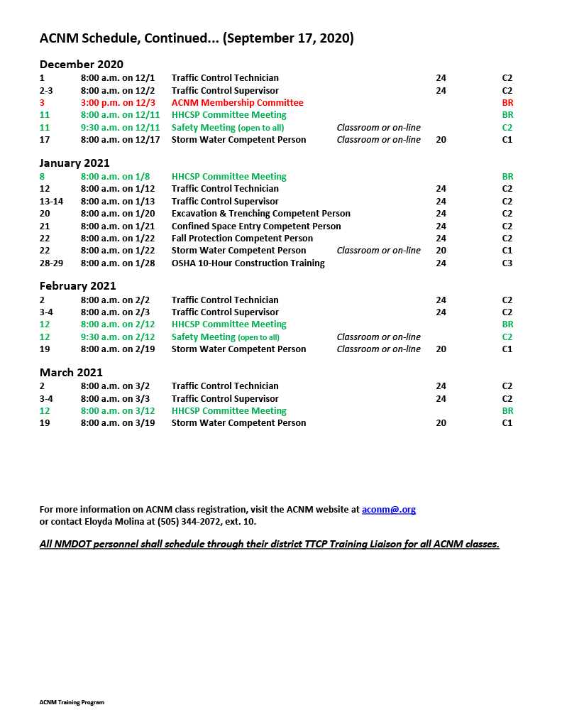 ACNM Training - ACONM - Associated Contractors of New Mexico