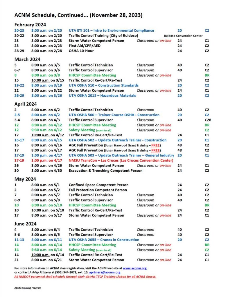 ACNM Training - ACONM - Associated Contractors of New Mexico