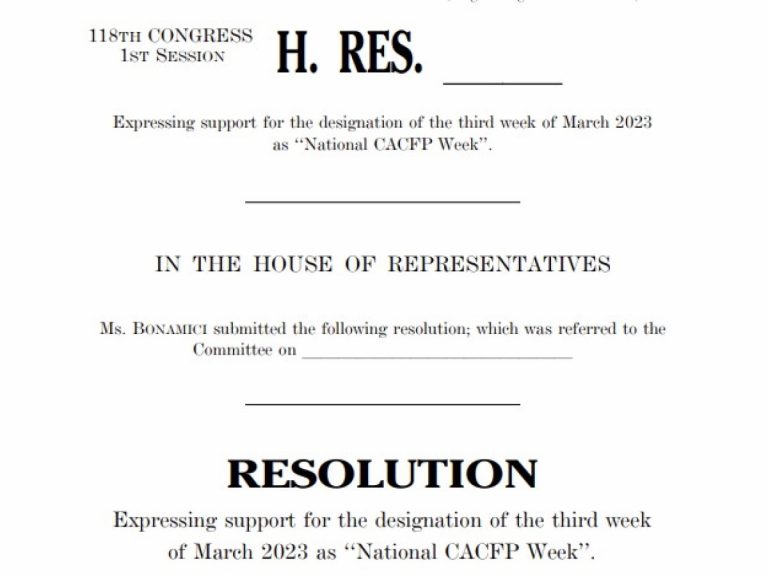 National CACFP Week Resolution Introduced in the House of ...