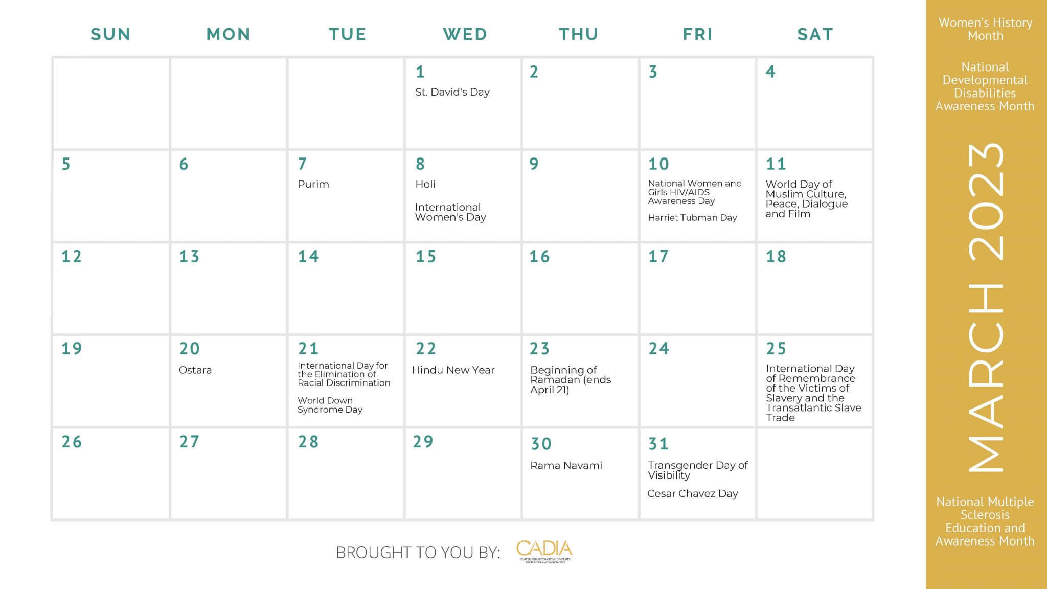 Diversity Calendar - Center for Automotive Diversity, Inclusion and ...