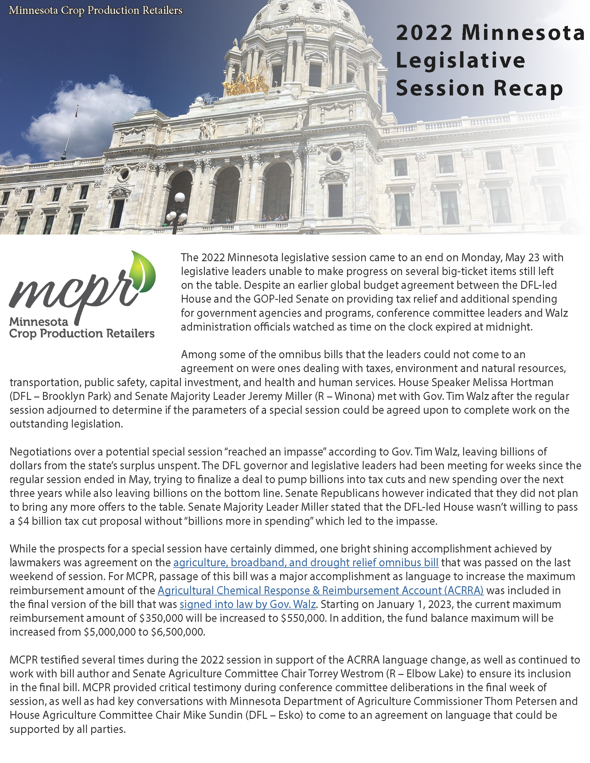 Legislative Info - Minnesota Crop Production Retailers