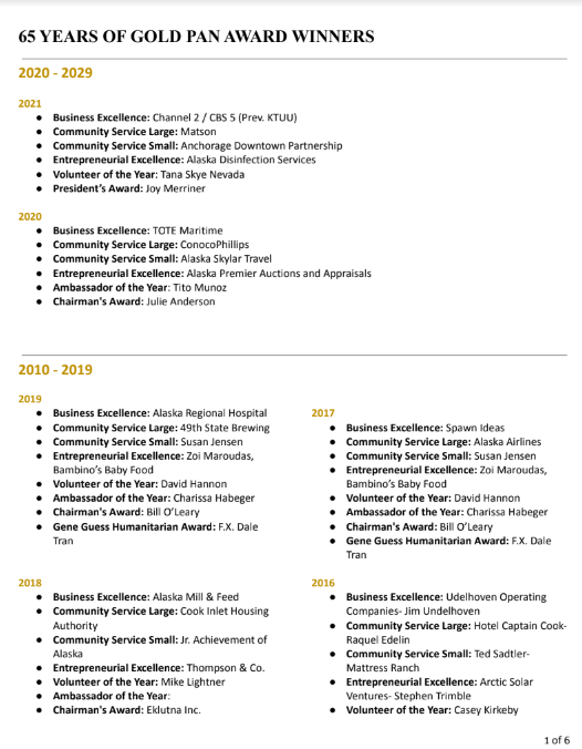 Gold Pan Awards - Anchorage Chamber - Anchorage Chamber