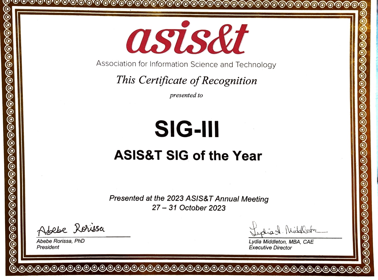 SIG-III Awards & Honors - Association for Information Science and ...